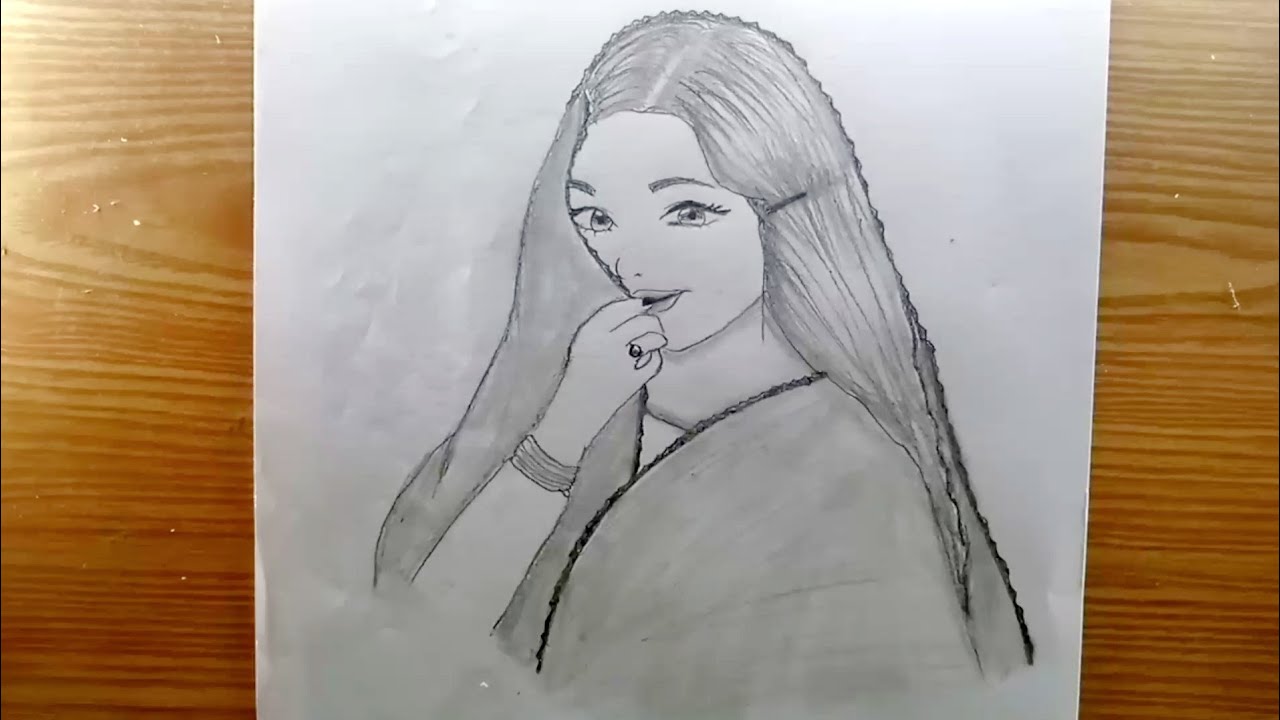 How to draw shy girl with Dupatta || beautiful girl drawing || girl ...