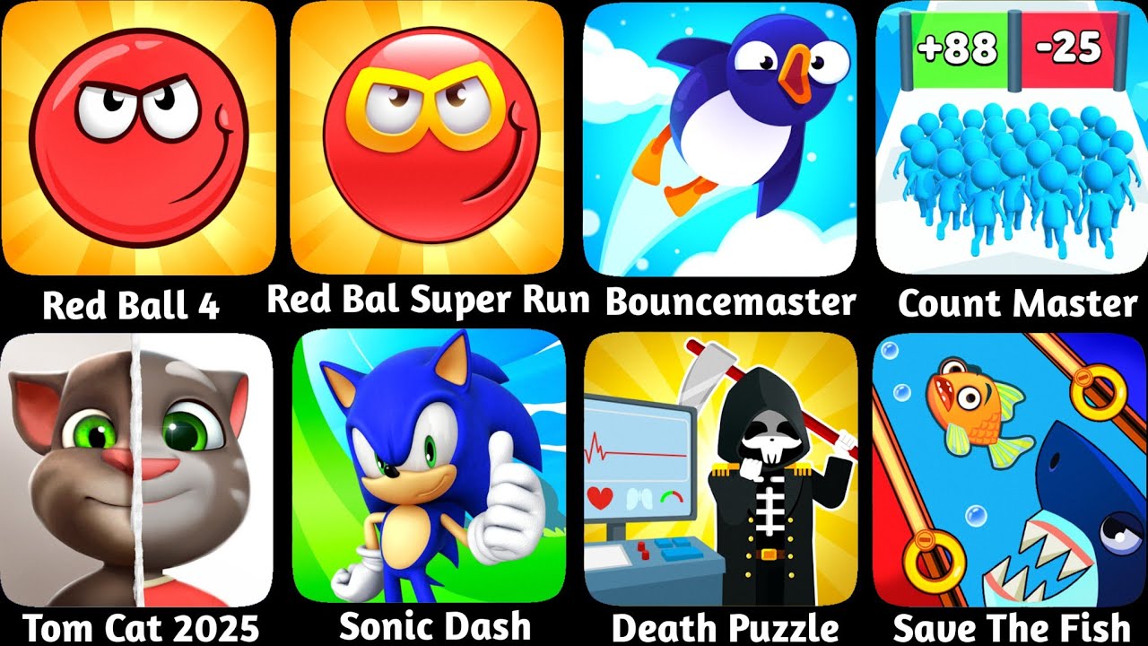 Talking Tom Cat 2025,Sonic Dash,Save The Fish,Death Puzzle,Count Master ...