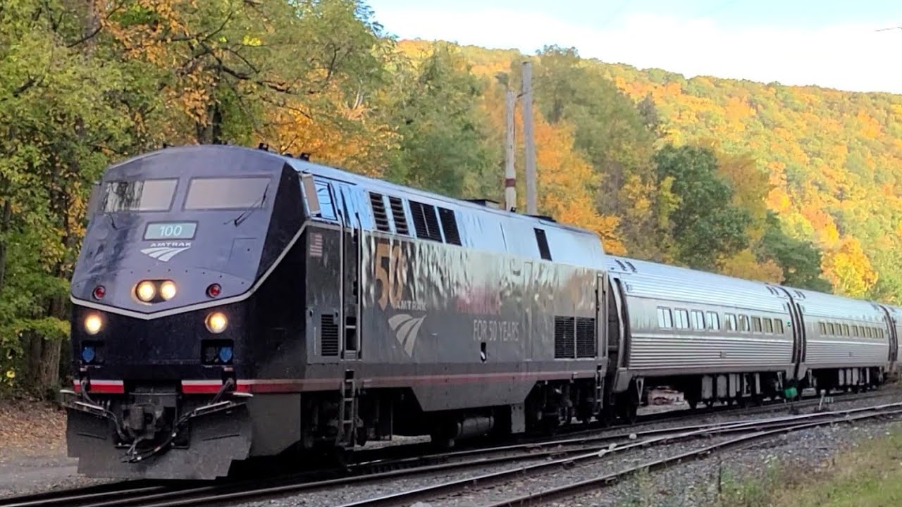 Amtrak 100 leading Vermonter moving slowly through BRA yard - YouTube