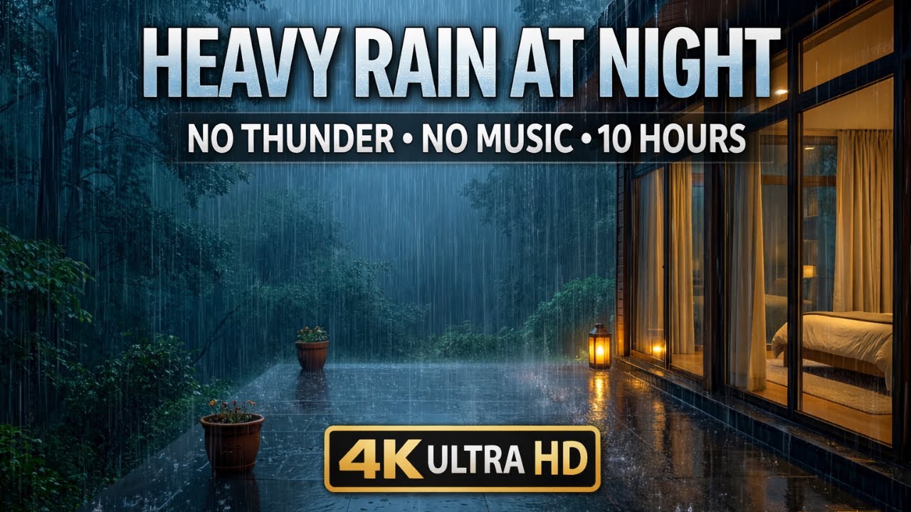 Heavy Rain at Night 🌧️ Modern House by the Forest | No Thunder | 10 ...