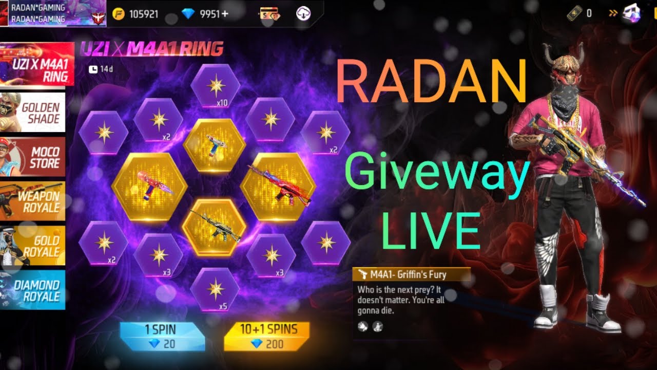 💥UZI×M4A1 RING Giveaway live. RADAN GAMING||Free fire live||Ff live || Free fire live in tamil ...