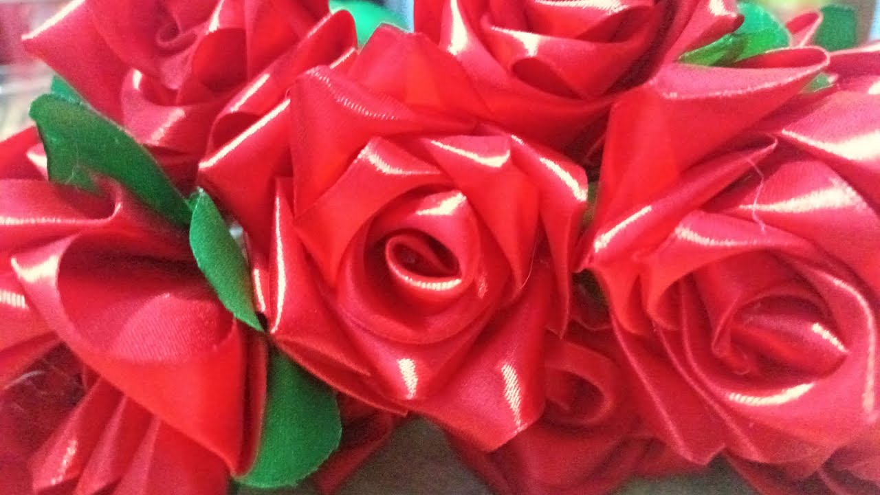 cara membuat bunga mawar merah yang mudah | bunga mawar pita satin ...