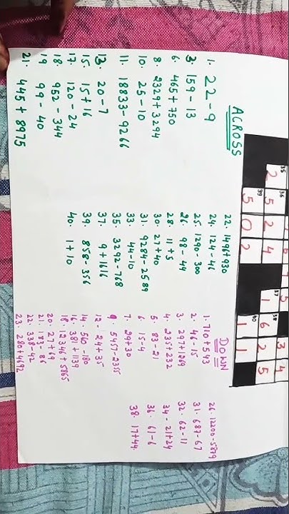 Maths Puzzle Across and Down | Own made Puzzle for class 4,5 Addition ...