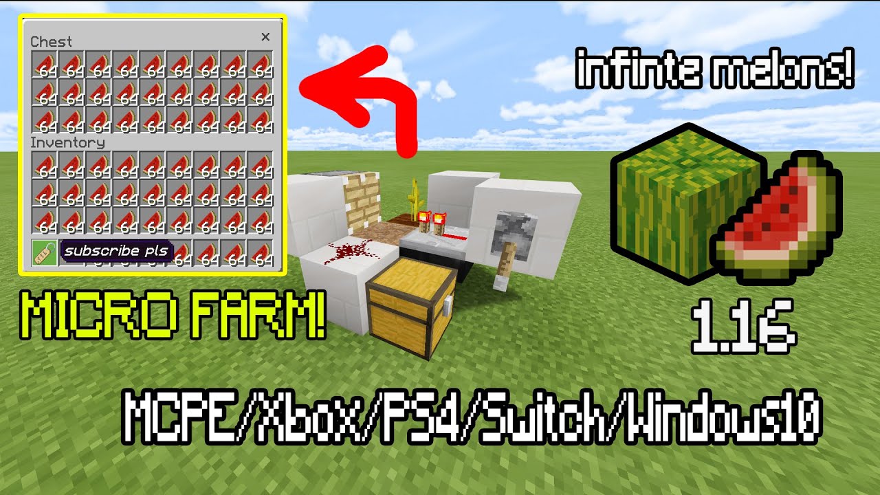 AUTOMATIC 1.16.4 MICRO MELON FARM TUTORIAL in Minecraft Bedrock (MCPE ...