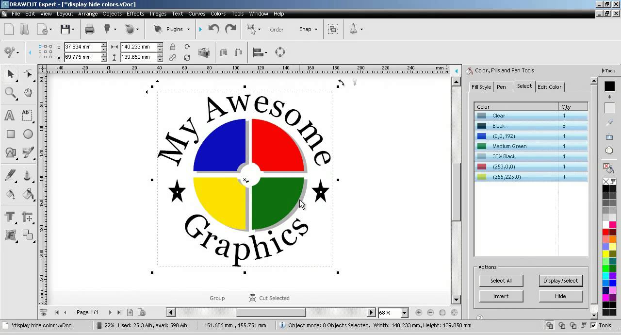 DrawCut EXPERT - quick lesson about how to display and hide colours ...