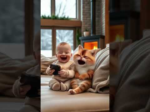 Baby fart and cat laughing🤣 #cat #funny #catshorts #cutecat #baby #funnycatvideo @CatimationAI