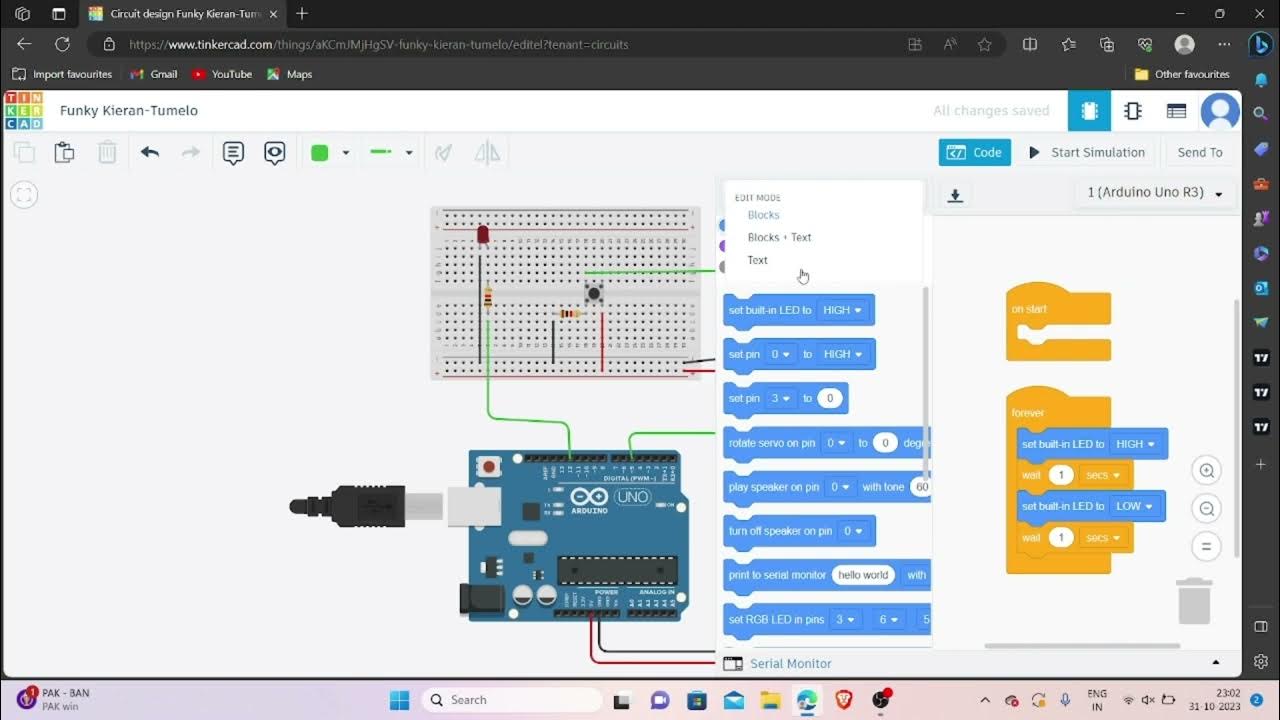 PUSH BUTTON AND LED BLINK IN ARDUINO - TINKERCAD - YouTube