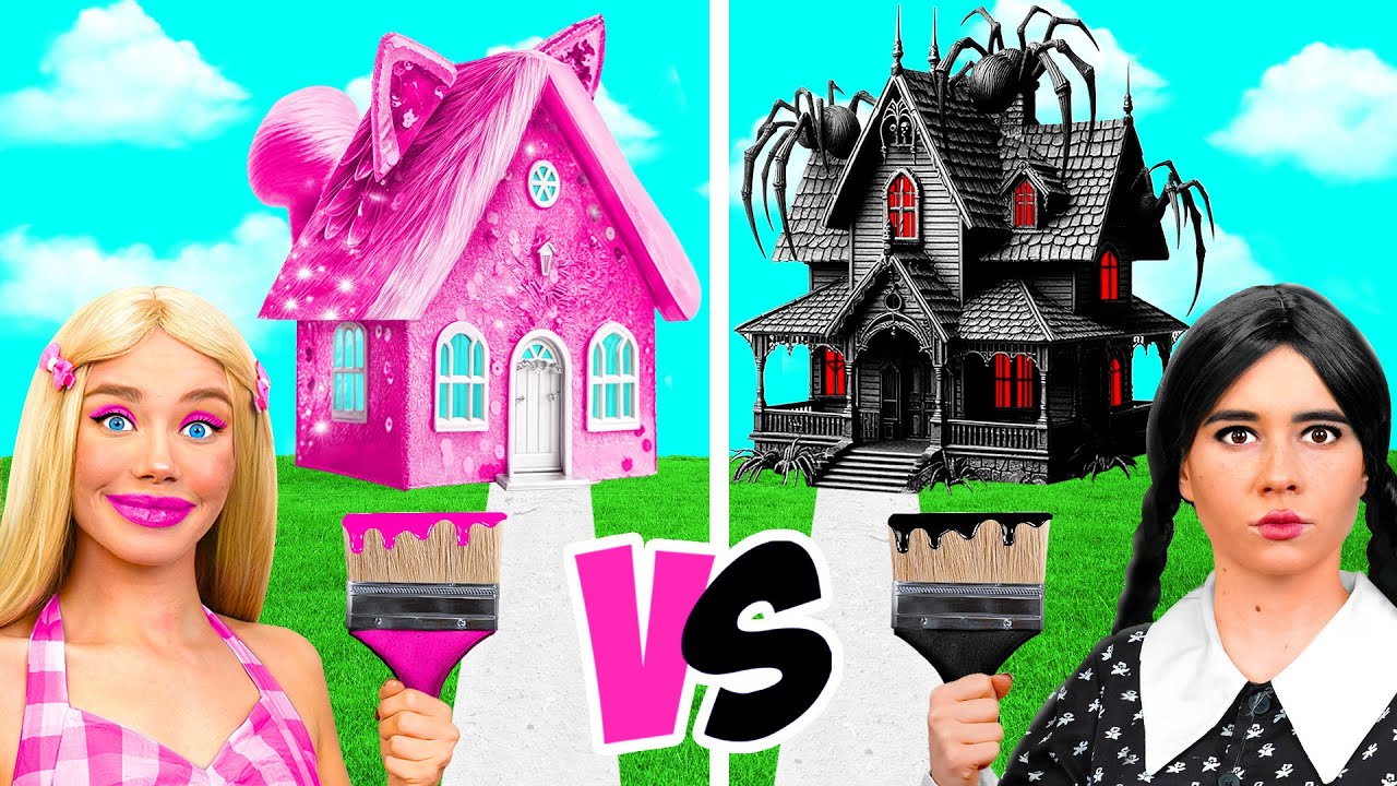 Wednesday vs Barbie Um Colorido Casa Desafio | Truques Para Pais BaRaDa ...