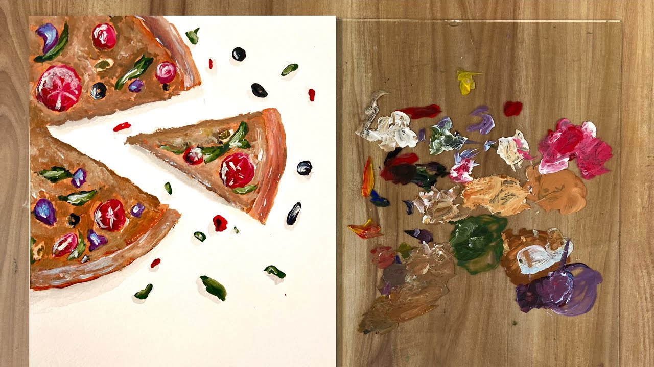 Pizza painting tutorial 🎨 || Acrylic painting: step by step 🌱 - YouTube