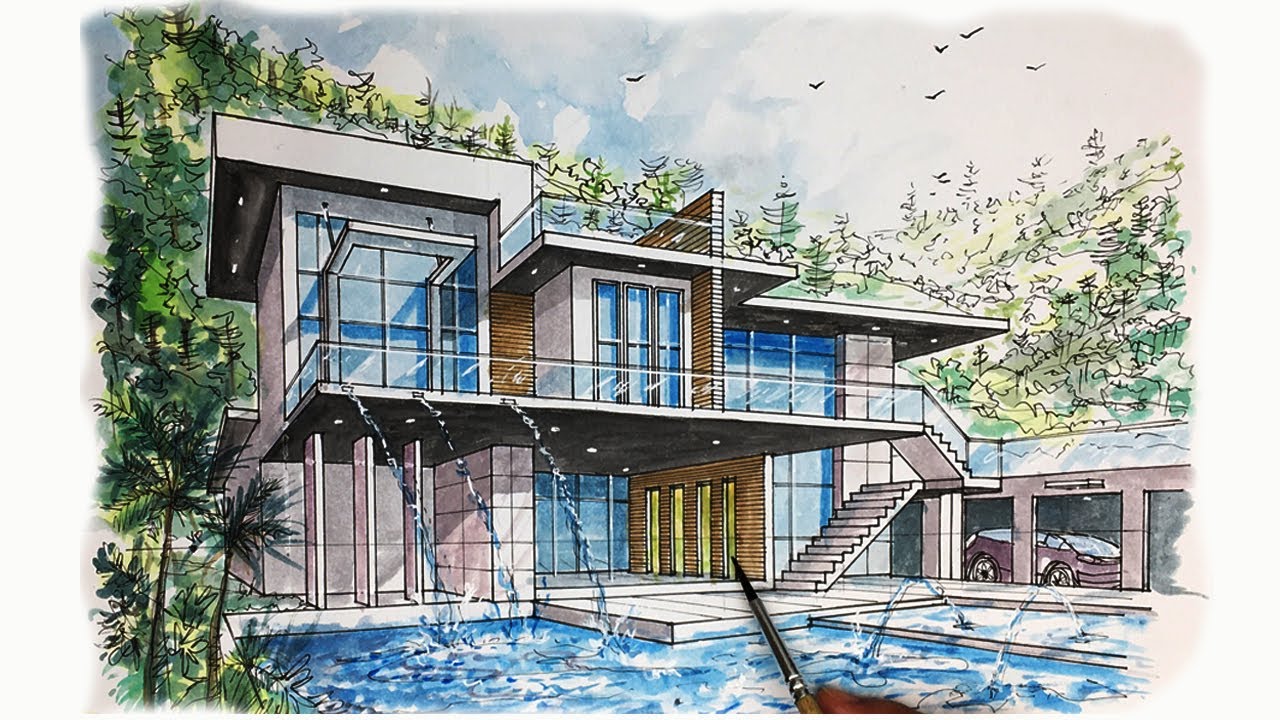 HOW TO DRAW 2 POINT PERSPECTIVE OF A MODERN HOUSE YouTube how-to-draw-2-point-perspective-of-a-modern-house-youtube