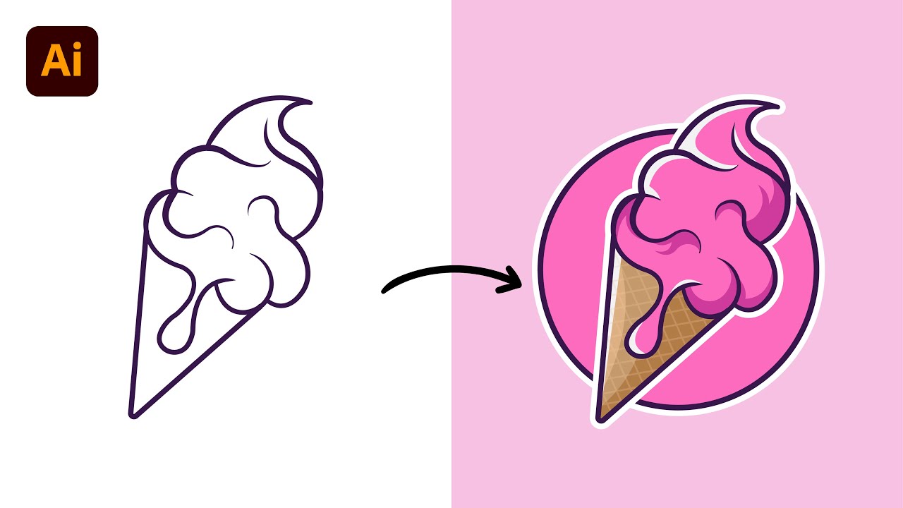 Adobe Illustrator Tutorial: Draw Beautiful Ice Cream Cone from Sketch ...