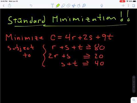 Linear Programming-Standard Minimization Example - YouTube