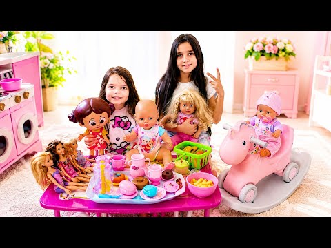 BABY BORN BEBEKLER İÇİN ÇAY SAATİ! BARBİE VİDEO! MASAL VE MELEK İLE BEBEK BAKMA KIZ EVCİLİK OYUNU!