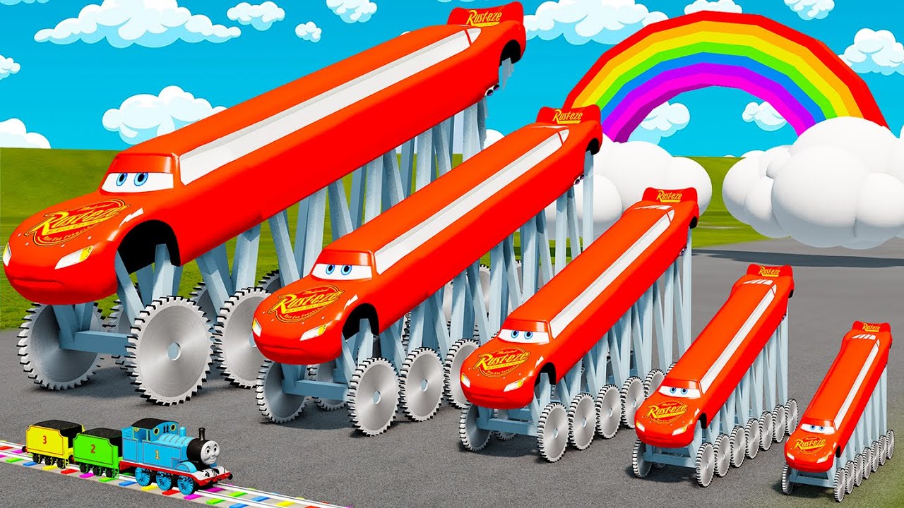 Big & Small, Long & Tall Lightning Mcqueen with Saw Wheels vs Trains ...