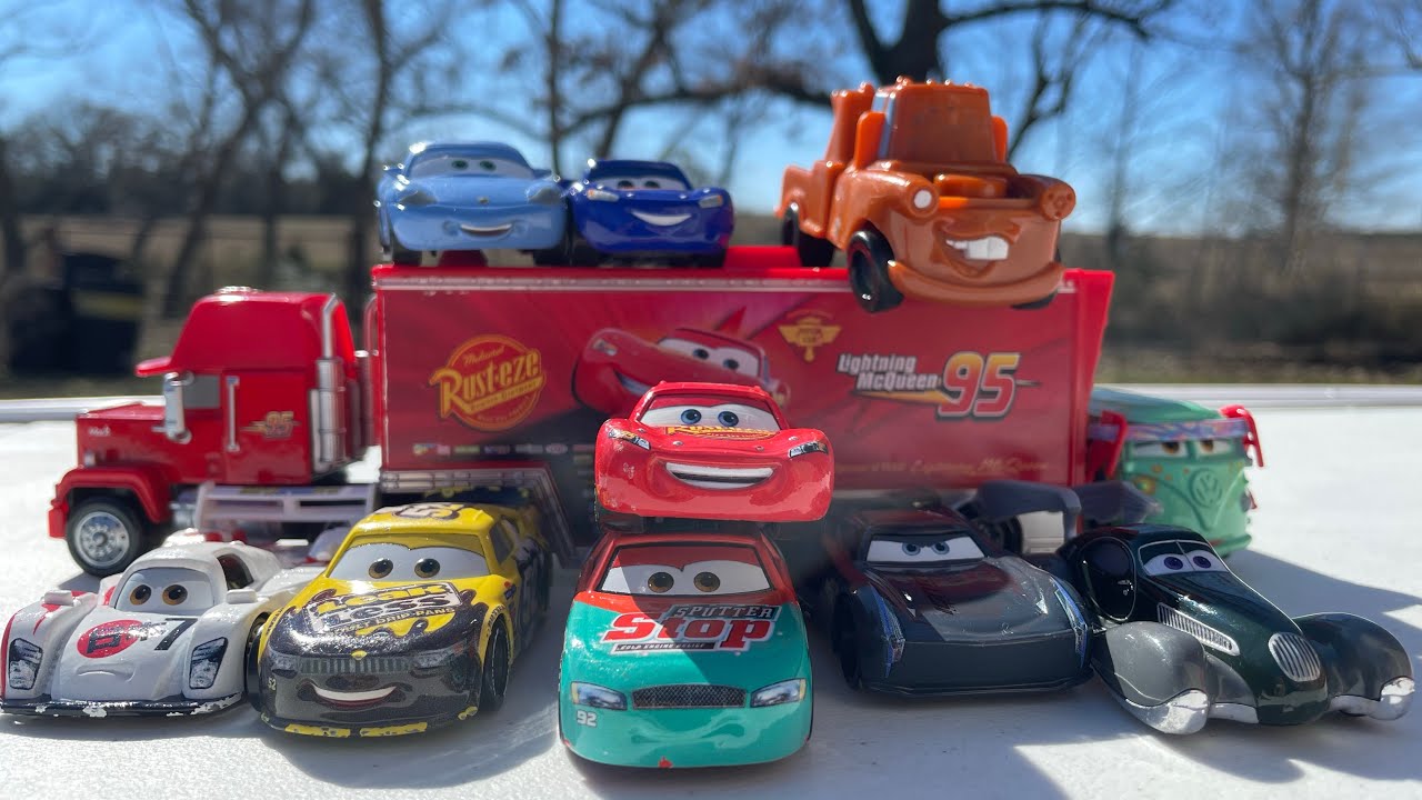 Looking for lightning McQueen, Pixar cars, Sally, Mack, tow mater ...