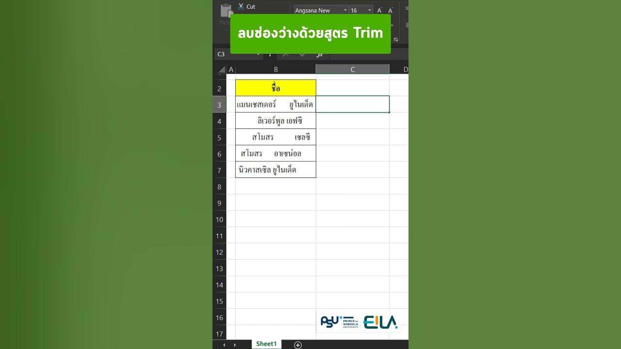 Trim ลบช่องว่างระหว่างคำใน excel #excel #exceltips #สูตรexcel #easytricks #eilapsu #shorts #คลิป ...