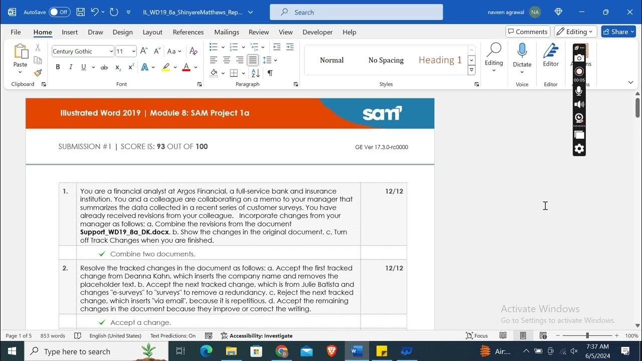 Illustrated Word Module 8 SAM Project 1a | Argos Financial - YouTube