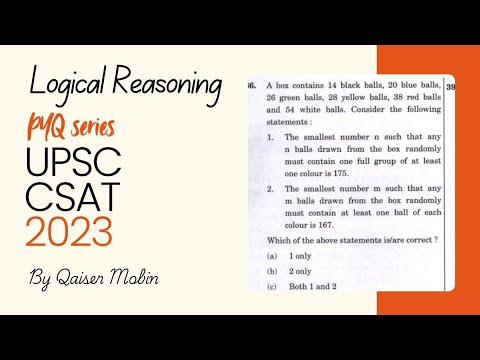 A bag contains 14 black balls.. | Logical Reasoning| UPSC CSE PYQ SERIES 2023 | CSAT Full Course ...