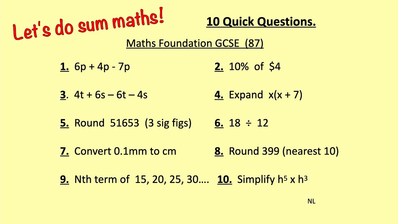 Test 87. 10 Quick Questions. Maths Foundation Level. - YouTube