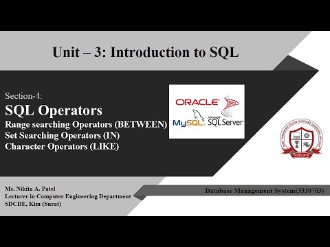 SQL Operators (Range searching, Set Searching, Character Operators) | Unit-3 | Lecture-7 - YouTube