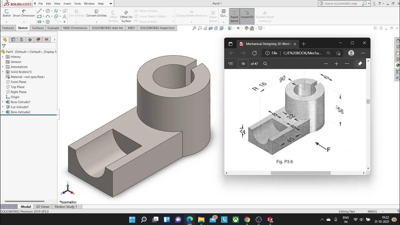SolidWorks tutorial exercise 5 - YouTube