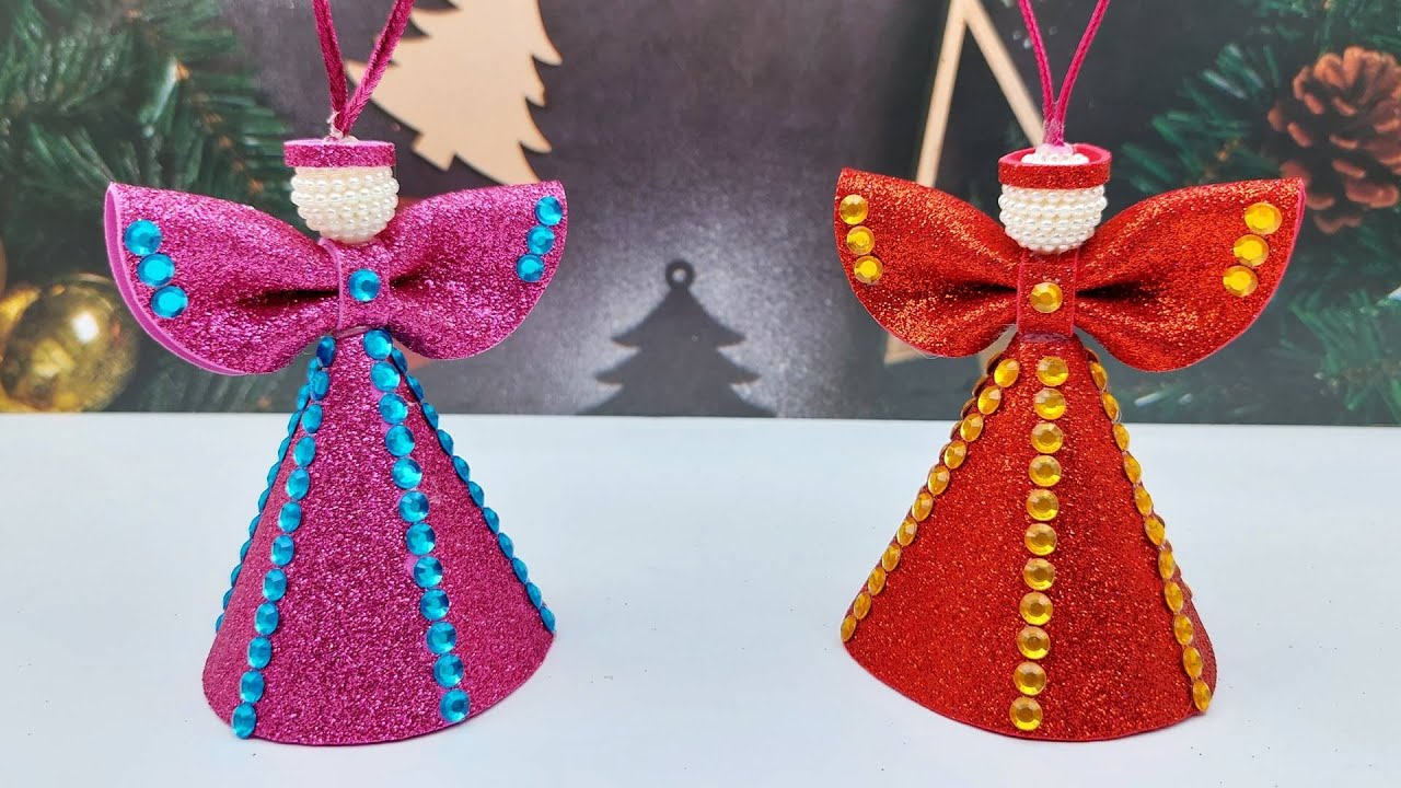 Glitter Foam Christmas Ornaments🎄How to Make Angel With Glitter Paper ...