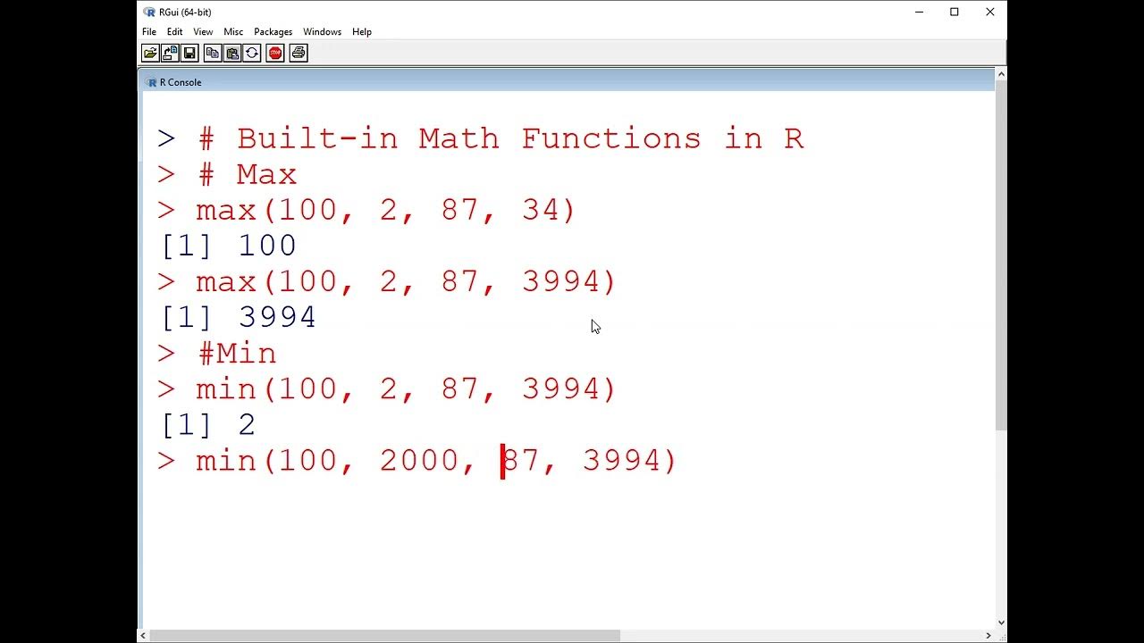 R Language Math Calculations functions max min sqrt abs ceiling floor - YouTube