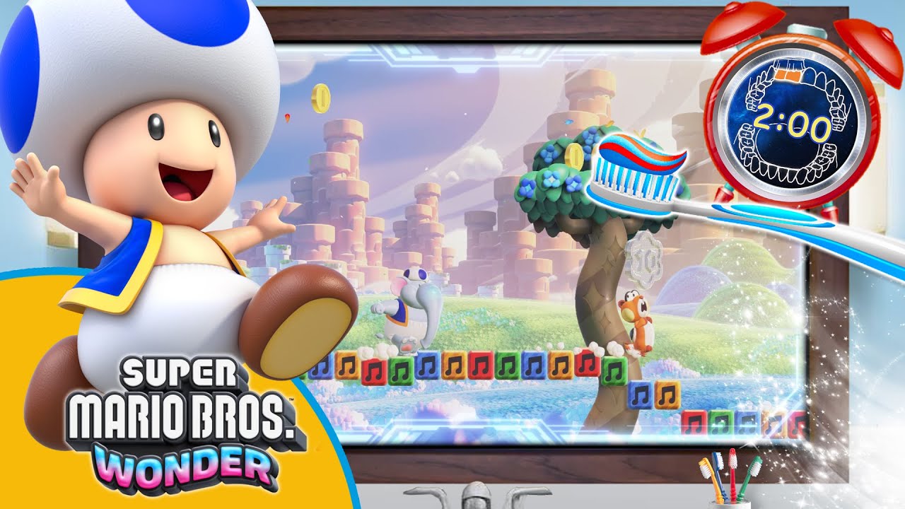 Super Mario Wonder Toad 2 Minute Toothbrush timer with Music - YouTube