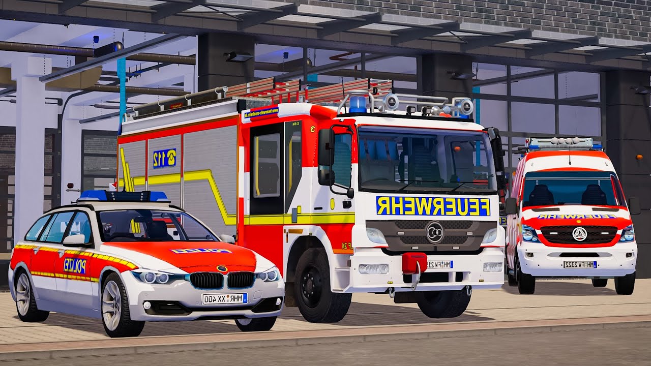 Red Emergency Call 112 - Fire Fighting Simulation - Ladder Truck in ...