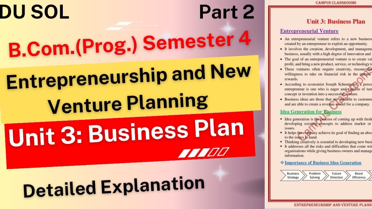 Entrepreneurship and Venture Planning | Unit-3 Business Plan | Part-2 ...