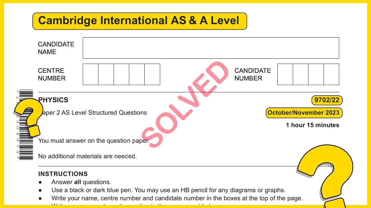 As Level Physics (9702) Past Paper | June 2023 | Paper 2 - YouTube