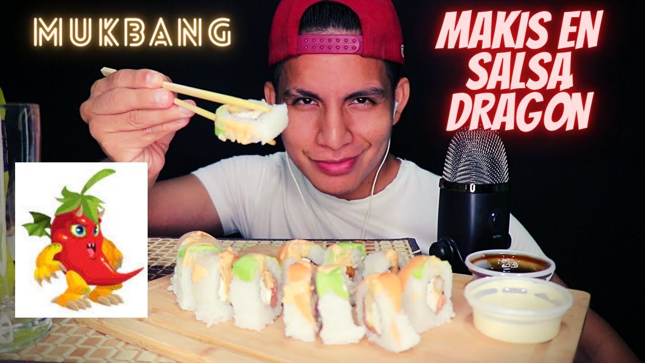 MUKBANG ASMR COMIENDO MAKIS EN SALSA DRAGÓN + MOUTH SOUNDS AL FINAL ...