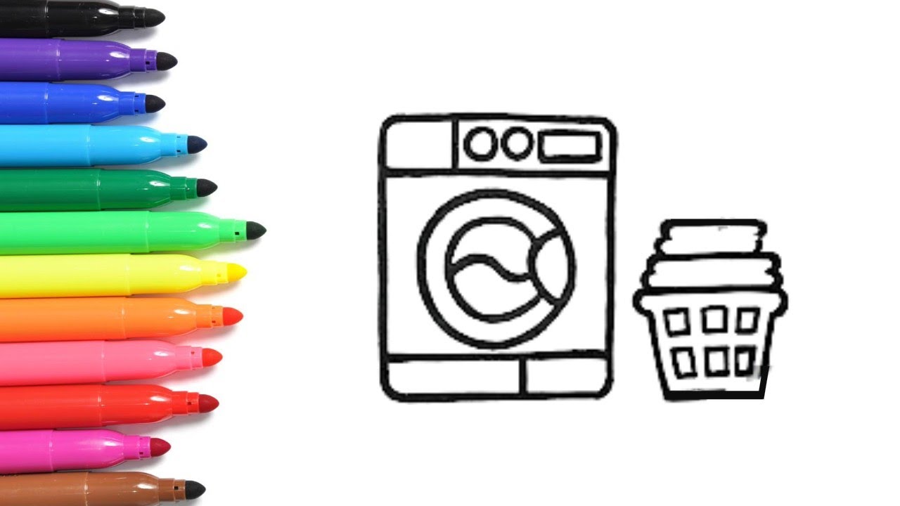 How to Draw Washing Machine and Laundry Bucket | Easy Drawing and ...