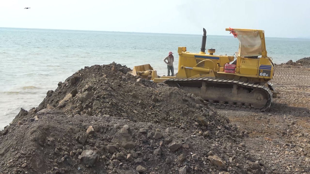 Impressive Construction Process Bulldozer and Dump Truck Pushing and ...