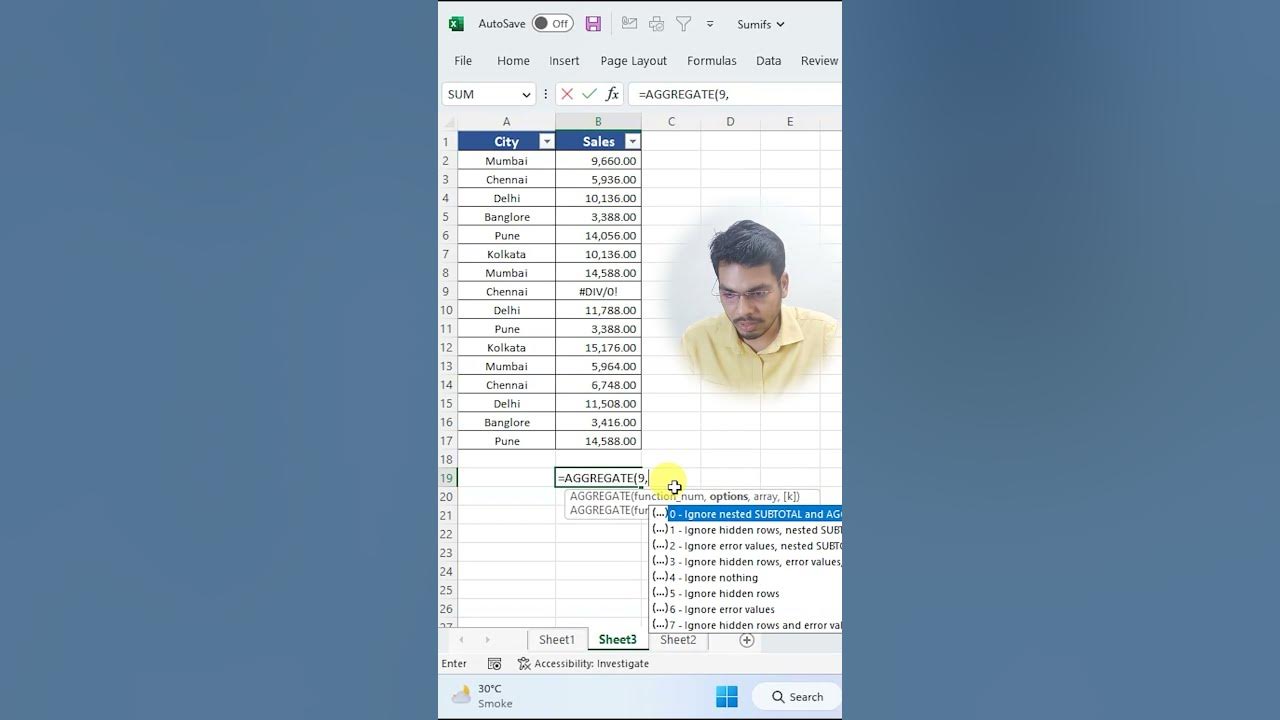 How To Sum With Error Values In Excel How To Use Aggregate Function