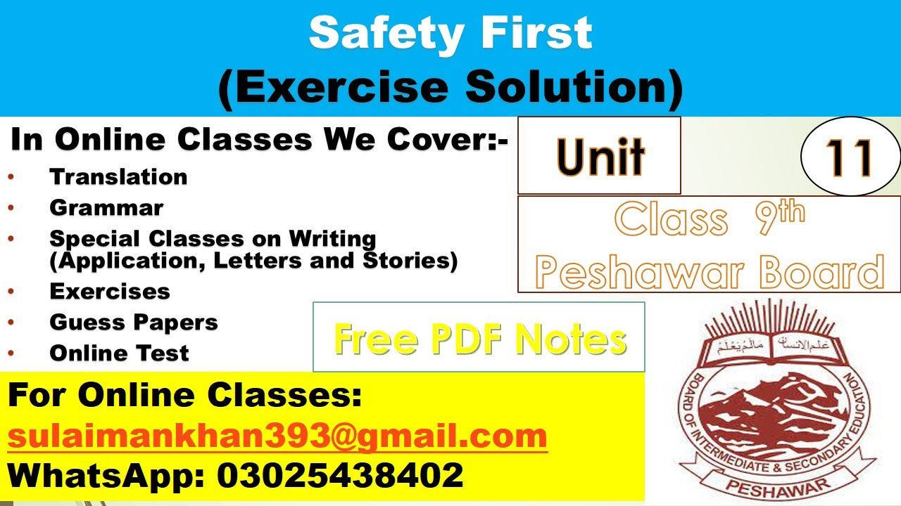 Unit No 11 Safety First Exercise 9th Class English Notes Safety First l ...