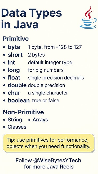 Java Day 03: Data Types in Java Explained in 60 Seconds ☕ | Primitives vs Objects | #shorts ...