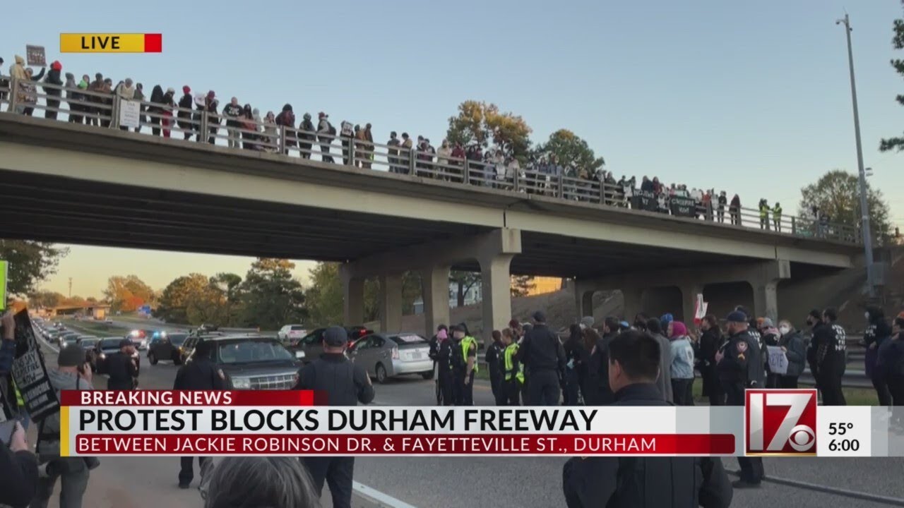 Durham Freeway traffic blocked by protesters calling for Gaza ceasefire ...