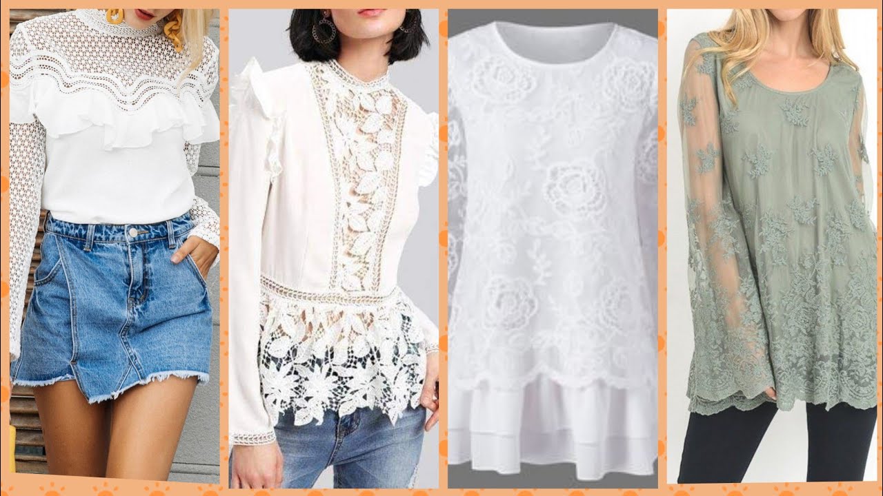 Outstanding lace net Blouse collection white eyelet top business women ...