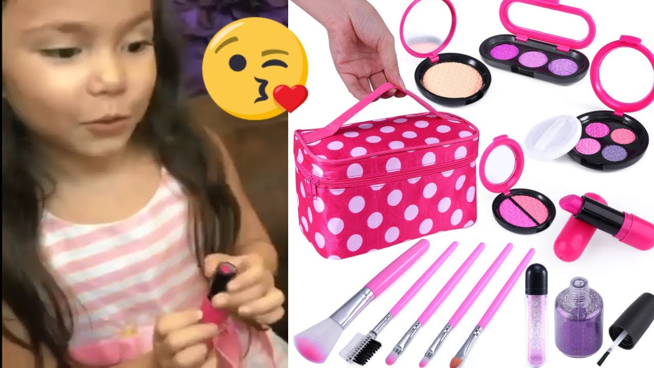 Pretend Makeup Kit with Cosmetic Bag Including Pink Brushes, Eye ...
