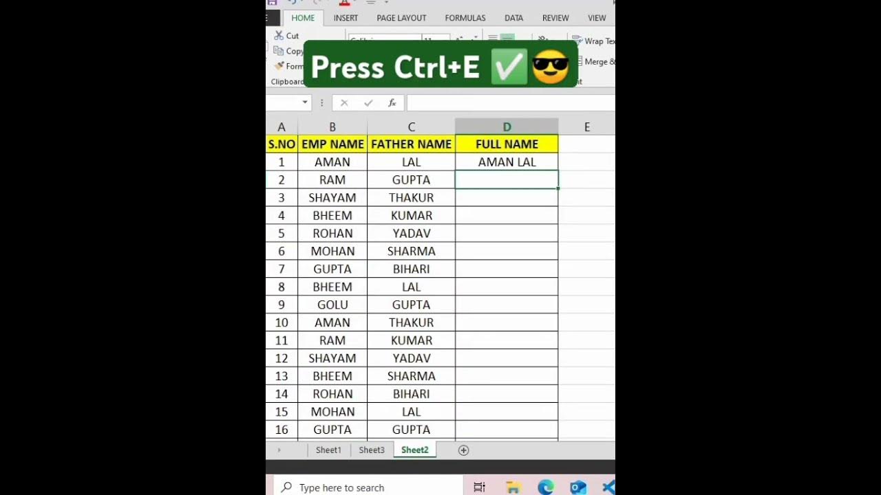 Fill full name in column #exceltricks #shortsvideo #yshorts #youtubeshorts #flash #exceltech ...