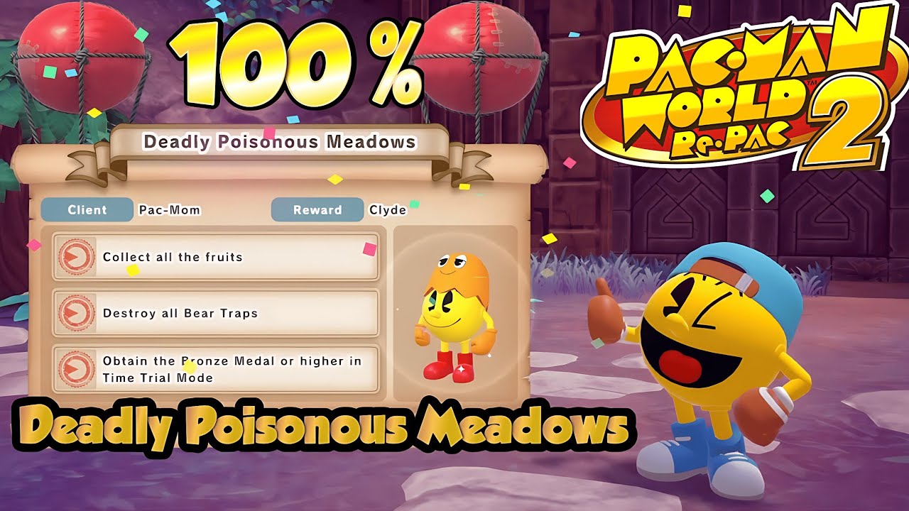 PAC-MAN WORLD 2 Re-PAC Deadly Poisonous Meadows 100% Guide All Mission ...