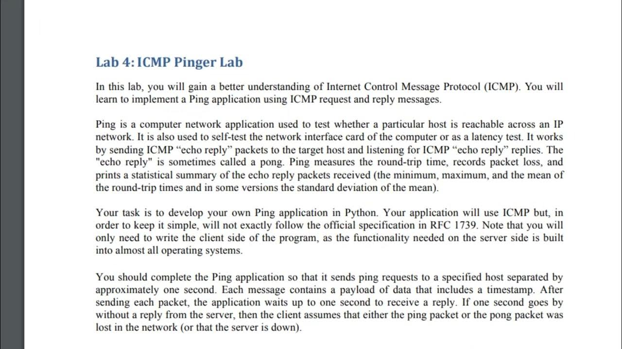 ICMP Pinger Lab - Adapted by Course ( Computer Networking- J.F. Kurose, K.W. Ross) - YouTube