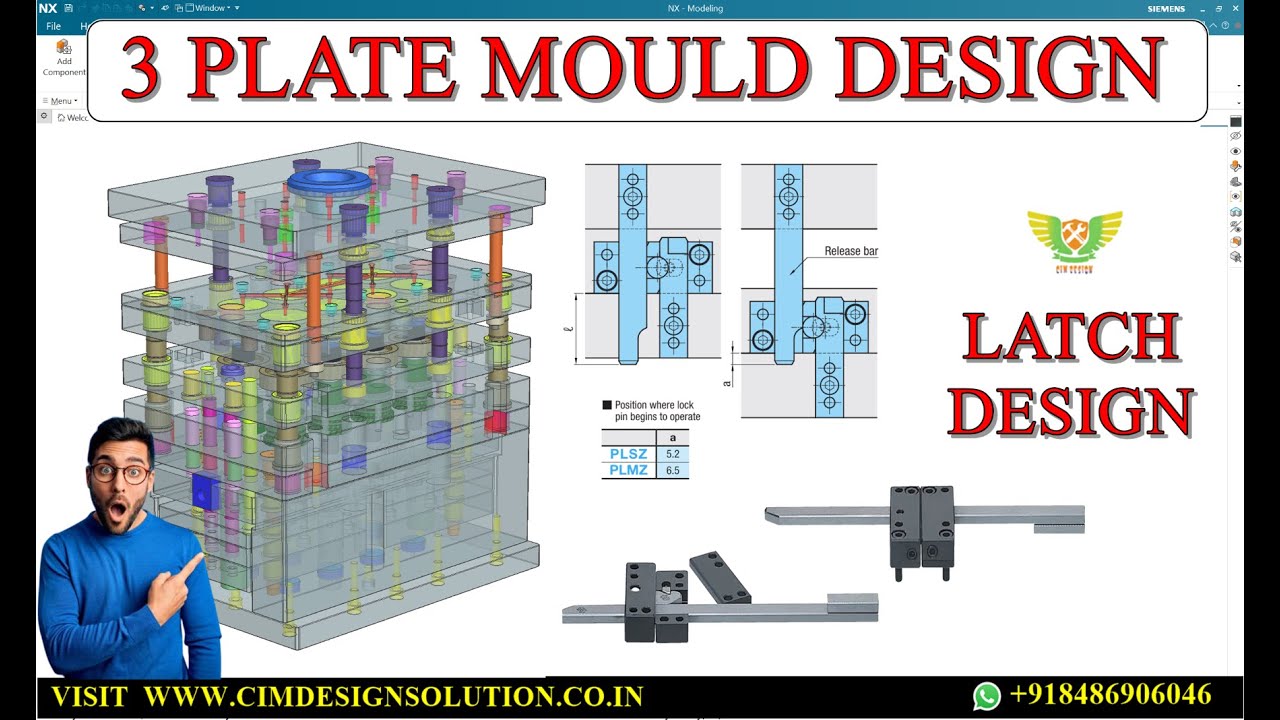 3 Plate mould with Latch system and Parting Locking - YouTube
