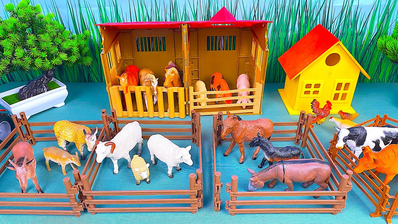 Realistic Farm Diorama With Animals And Barnyard | Cow Pig Horse And ...