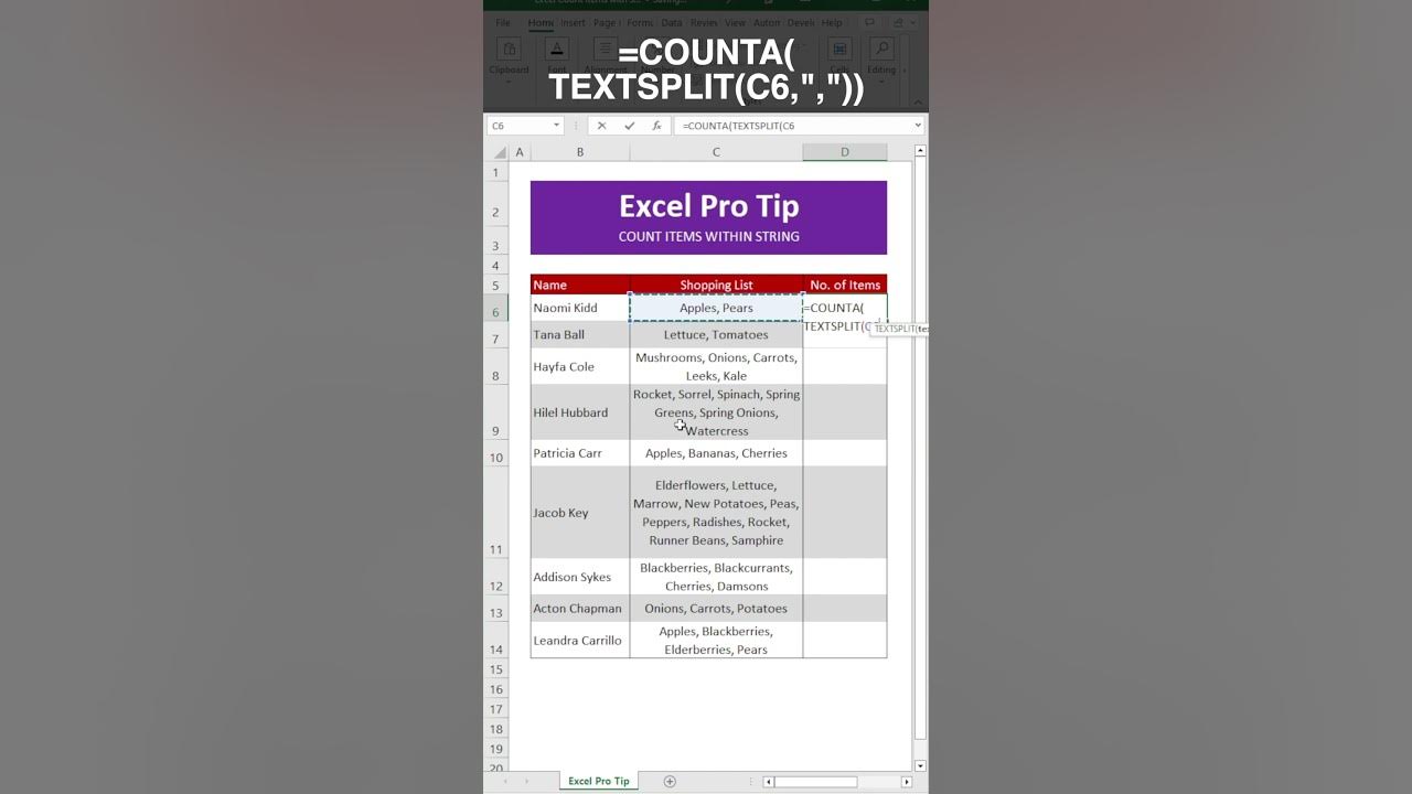 Excel Tip: How to Count Items within Text Using TEXTSPLIT - YouTube