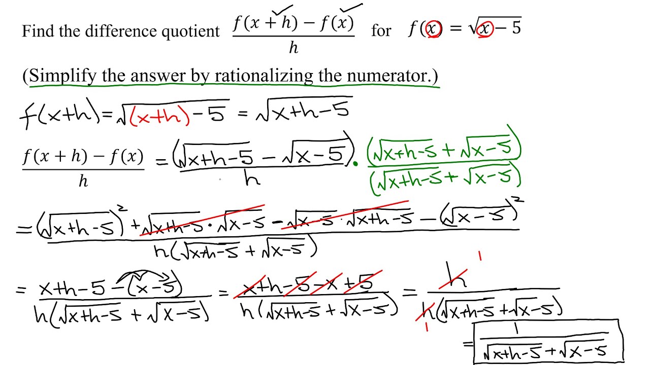 Find The Difference Quotient For The Radical Function F x Square Root