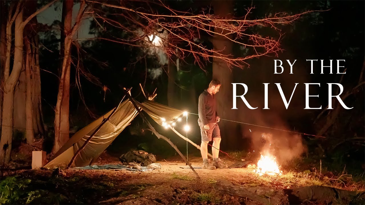 Bushcraft Tarp Camping By The River - YouTube