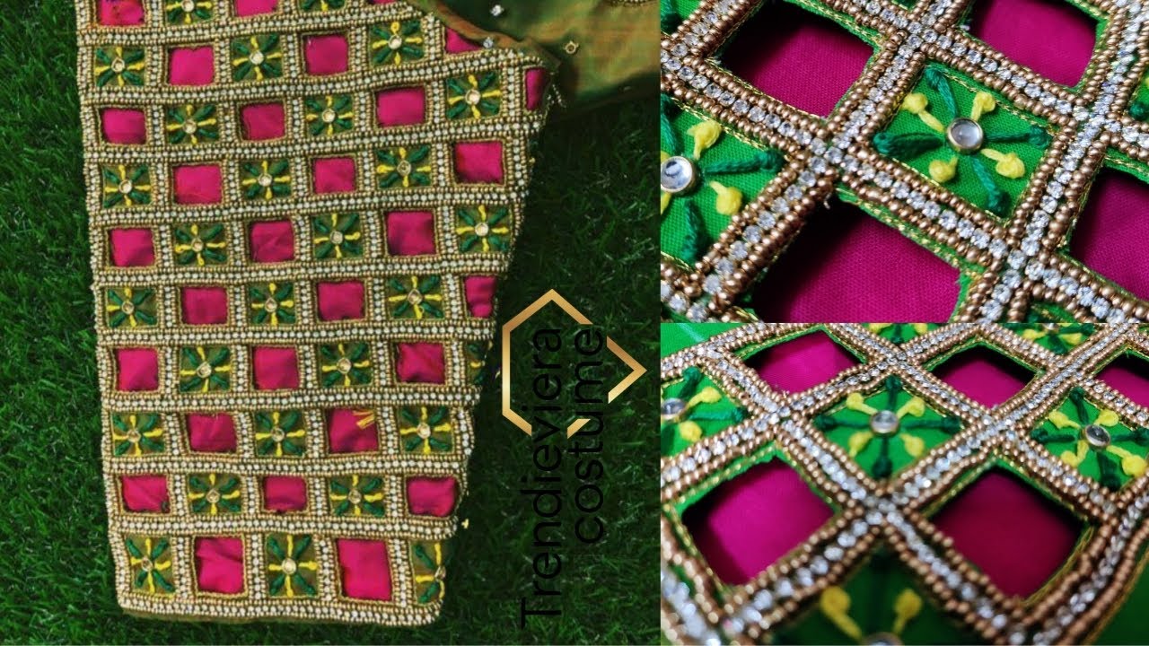 beautiful cheacked cut work aari sleeve design using normal needle ...