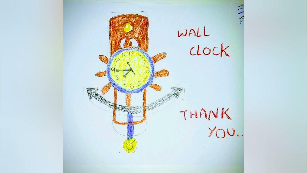How to draw wall clock easily/drawing of wall clock using crayon 🖍️ ...